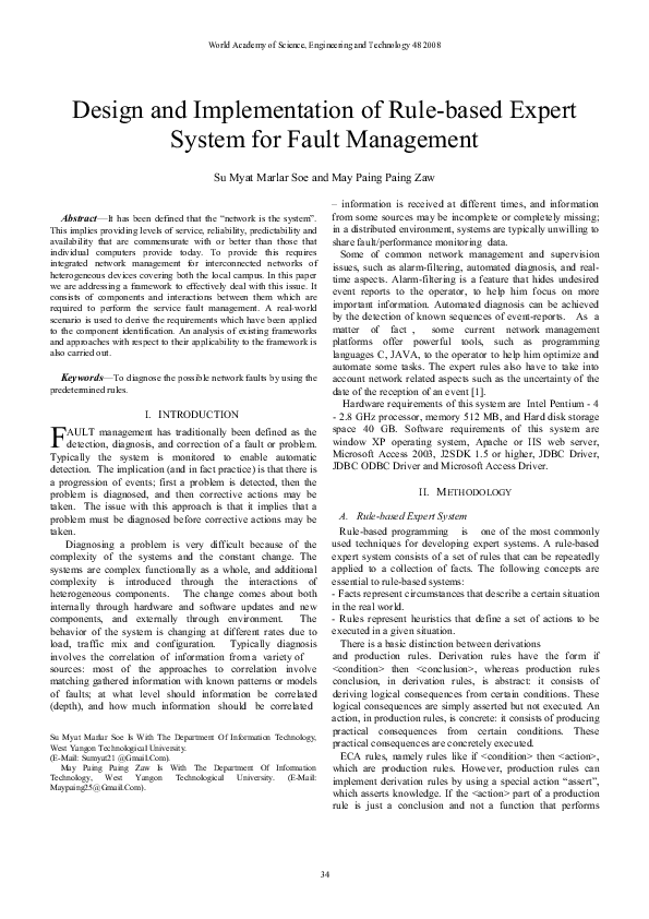 (PDF) Design And Implementation Of Rule-Based Expert System For Fault ...
