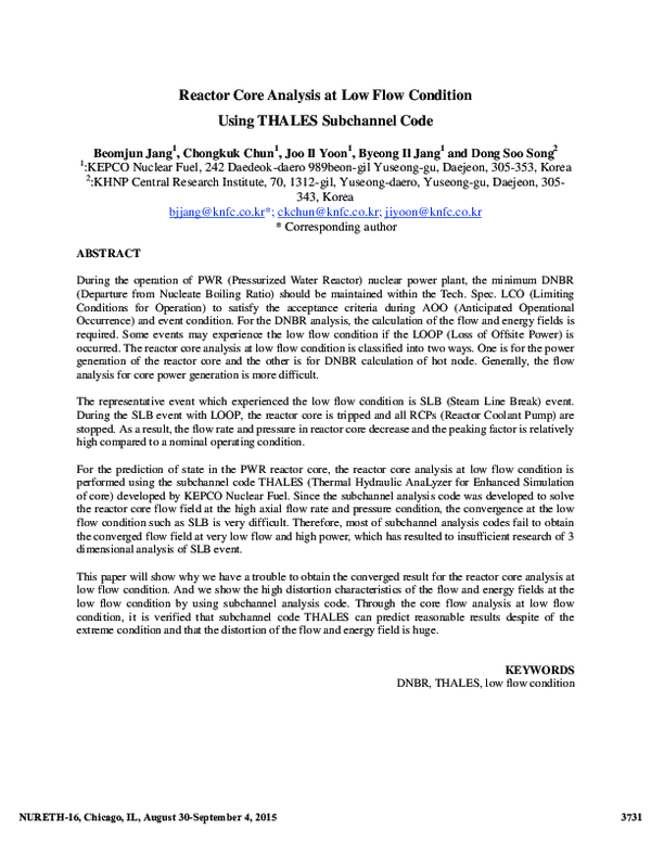 (PDF) Reactor Core Analysis at Low Flow Condition Using THALES ...