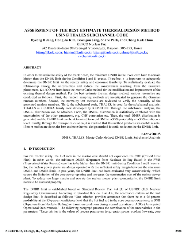 (PDF) Assessment of the Best Estimate Thermal Design Method Using ...