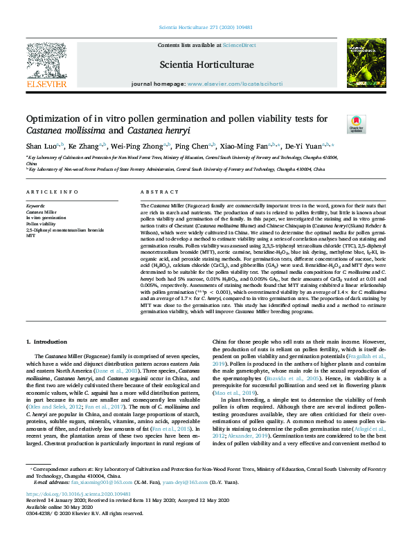 (PDF) Optimization of in vitro pollen germination and pollen viability ...