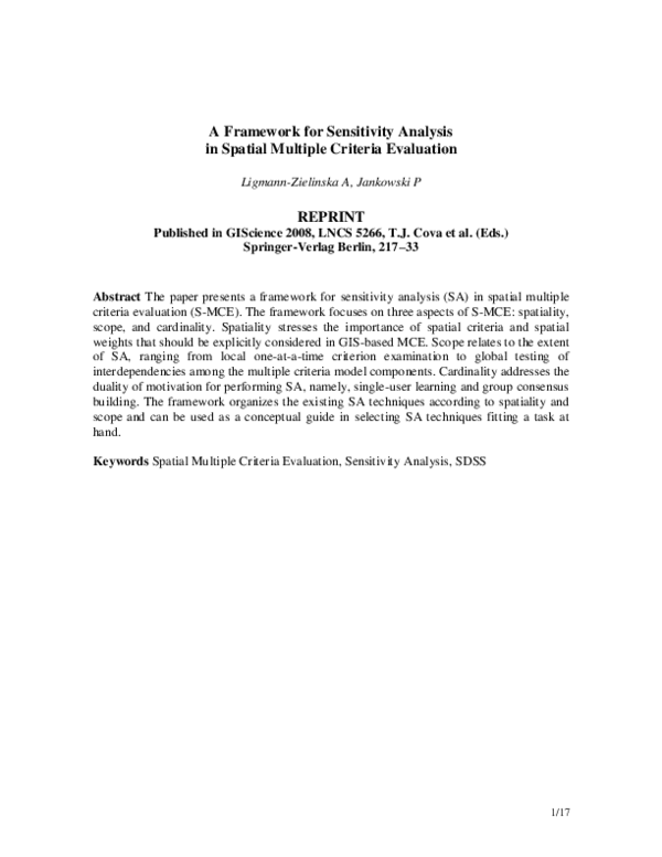 (PDF) A Framework for Sensitivity Analysis in Spatial Multiple Criteria Evaluation
