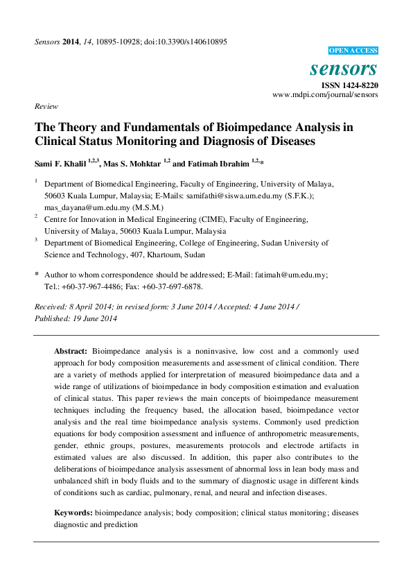 (PDF) The Theory and Fundamentals of Bioimpedance Analysis in Clinical ...
