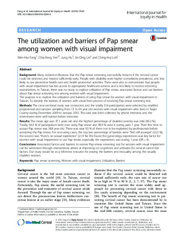 (PDF) The utilization and barriers of Pap smear among women with visual ...