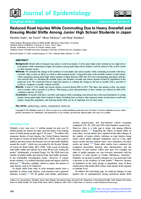 (PDF) Reduced Road Injuries While Commuting Due to Heavy Snowfall and ...