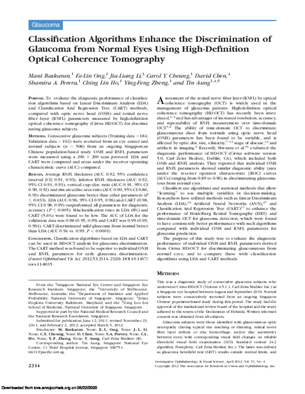 (PDF) Classification Algorithms Enhance the Discrimination of Glaucoma from Normal Eyes Using ...