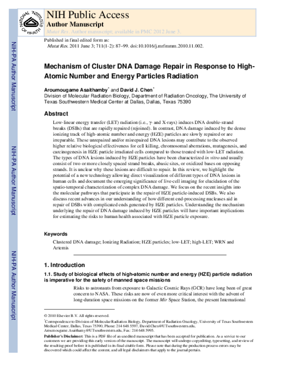 (PDF) Mechanism of cluster DNA damage repair in response to high-atomic ...