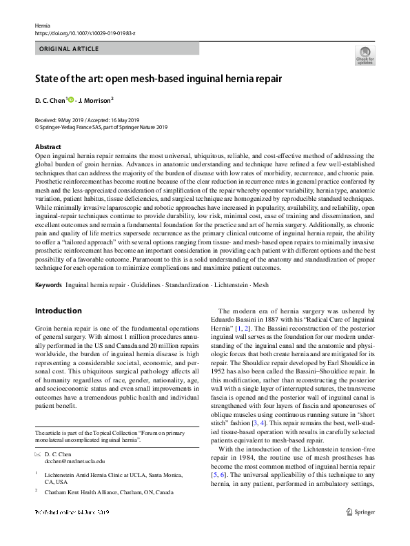 (PDF) State of the art: open mesh-based inguinal hernia repair