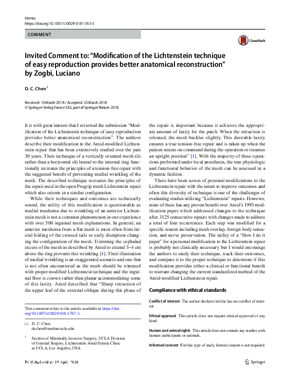 (PDF) Invited Comment to: “Modification of the Lichtenstein technique ...