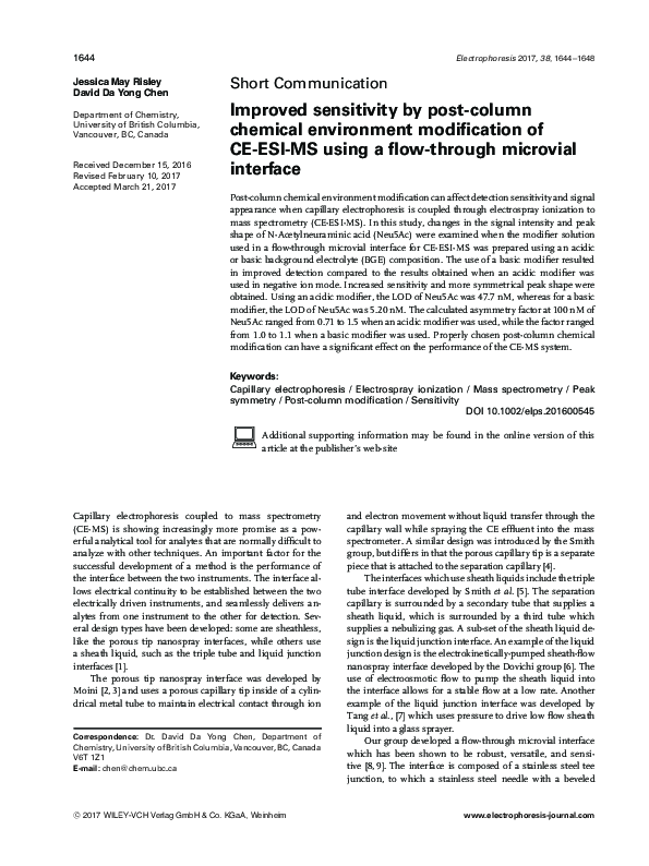 (PDF) Improved sensitivity by post-column chemical environment modification of CE-ESI-MS using a ...