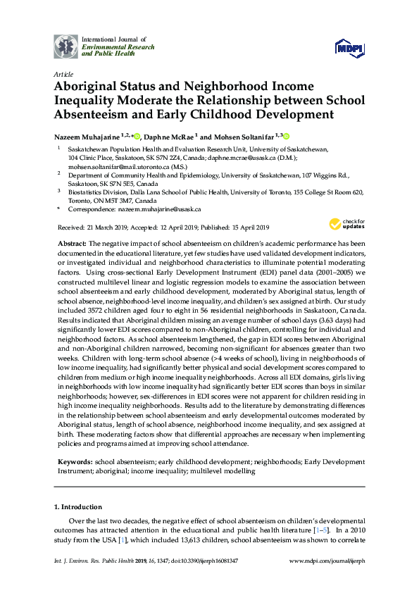 (PDF) Aboriginal Status and Neighborhood Income Inequality Moderate the ...