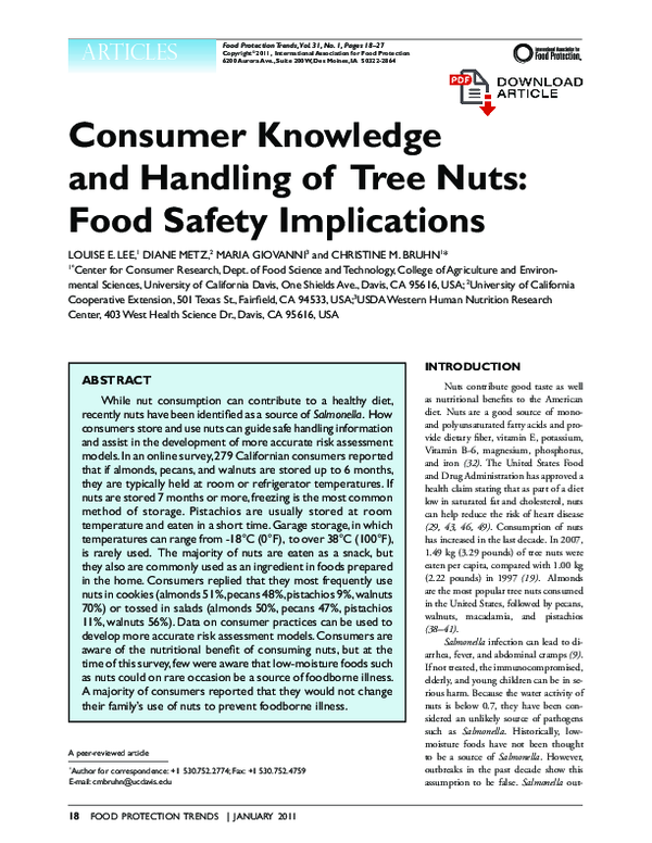 (PDF) Consumer Knowledge and Handling of Tree Nuts: Food Safety ...