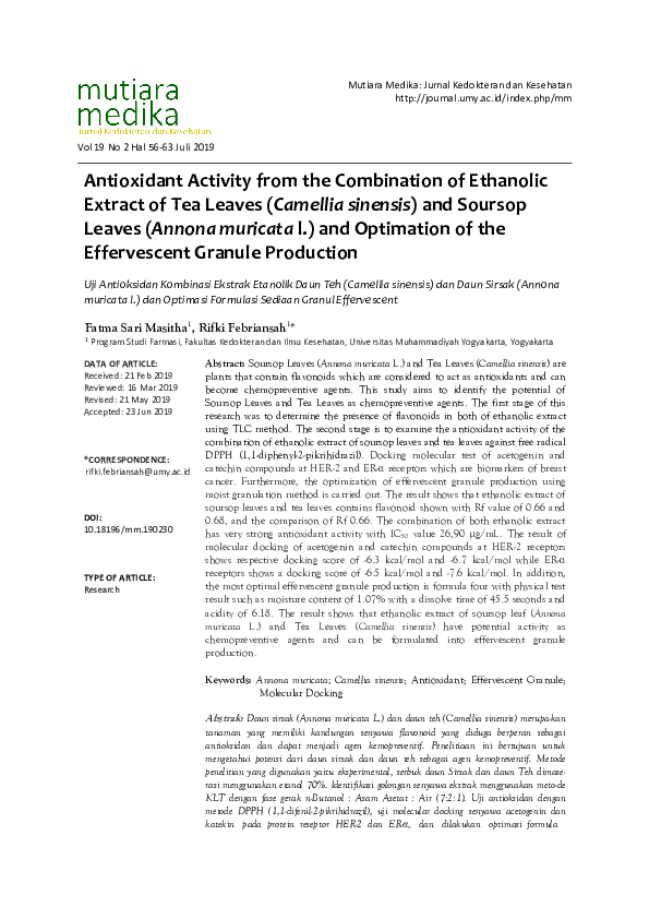 (PDF) Antioxidant Activity from the Combination of Ethanolic Extract of Tea Leaves (Camellia ...