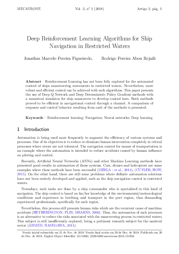 Pdf Deep Reinforcement Learning Algorithms For Ship Navigation In