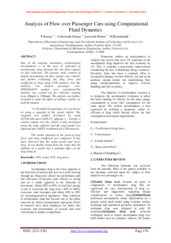 Pdf Analysis Of Flow Over Passenger Cars Using Computational Fluid Dynamics