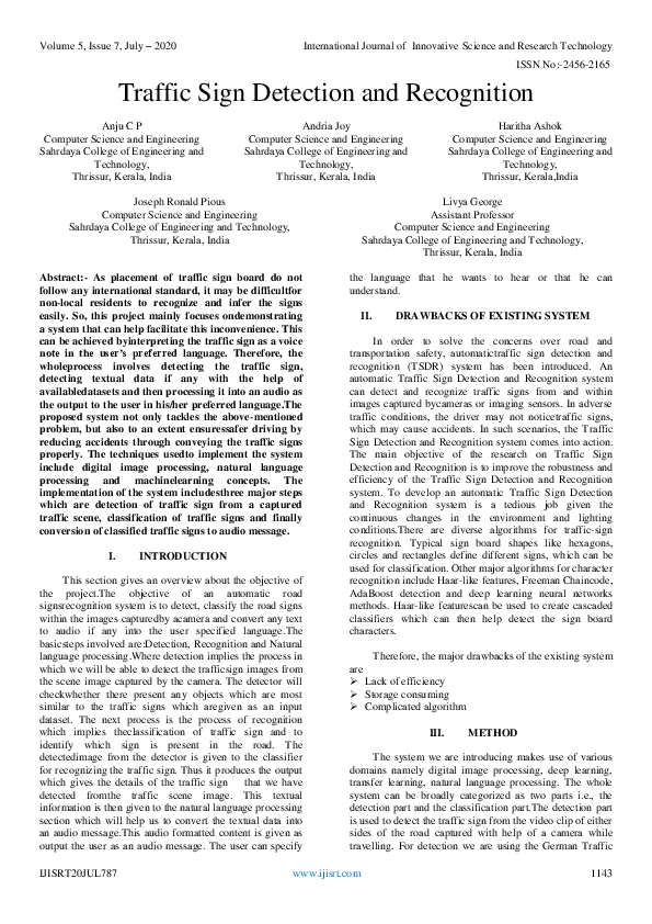 (PDF) Traffic Sign Detection and Recognition
