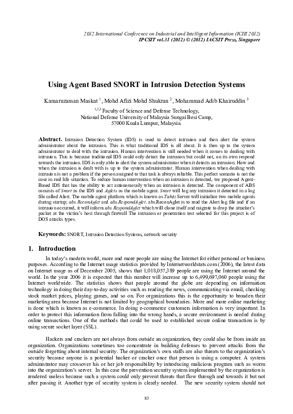 (PDF) Using Agent Based SNORT in Intrusion Detection Systems