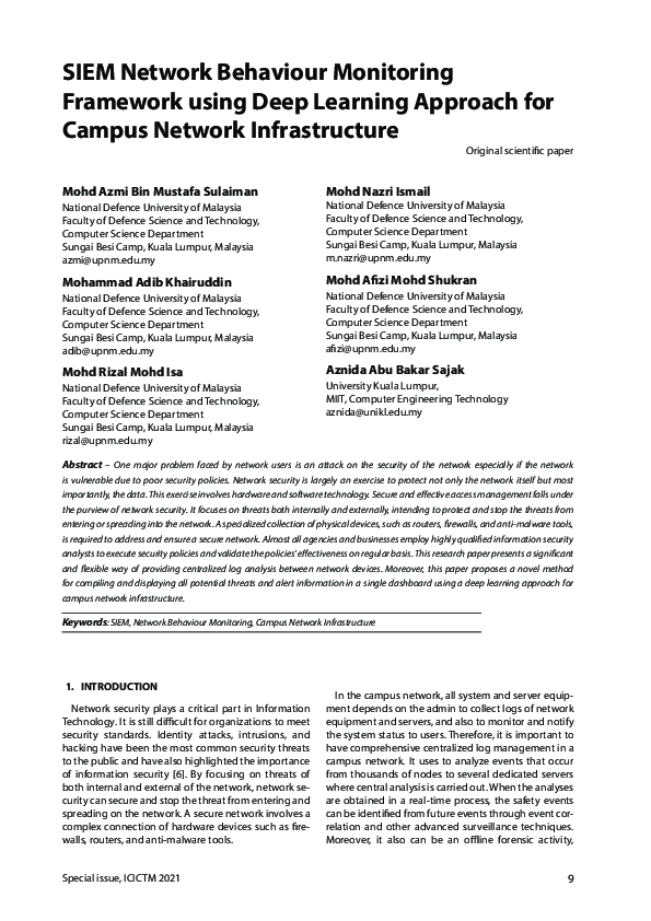 (PDF) SIEM Network Behaviour Monitoring Framework using Deep Learning ...