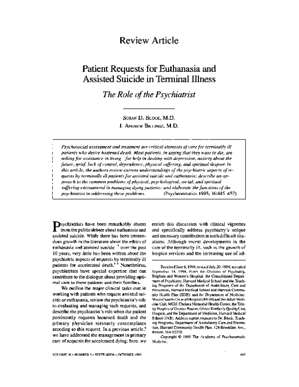 (PDF) Patient Requests for Euthanasia and Assisted Suicide in Terminal Illness
