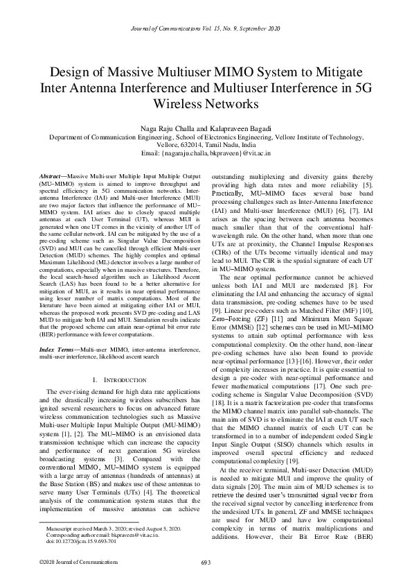 Pdf Design Of Massive Multiuser Mimo System To Mitigate Inter Antenna Interference And 0887
