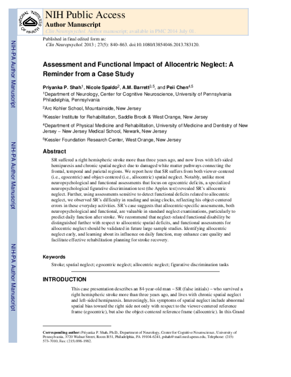 (PDF) Assessment and Functional Impact of Allocentric Neglect: A ...