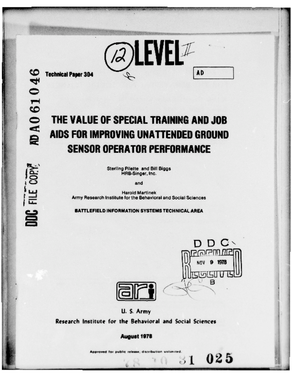(PDF) The Value of Special Training and Job Aids for Improving ...