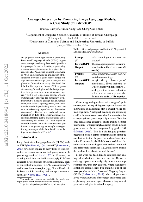 (PDF) Analogy Generation by Prompting Large Language Models: A Case Study of InstructGPT