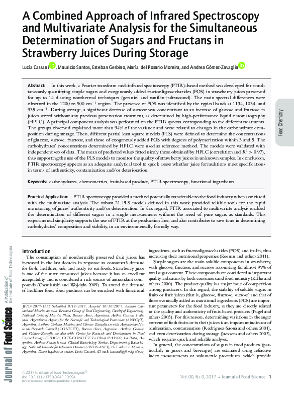 (PDF) A Combined Approach of Infrared Spectroscopy and Multivariate Analysis for the ...