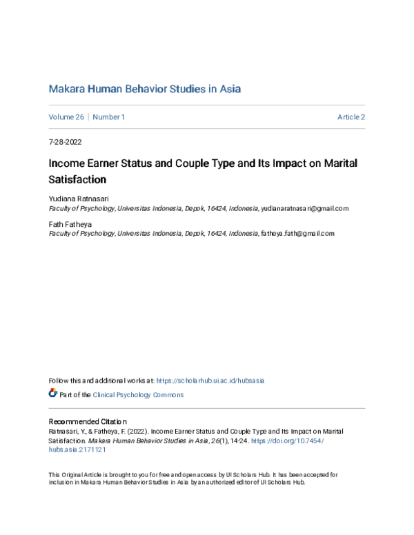 (PDF) Income Earner Status and Couple Type and Its Impact on Marital ...