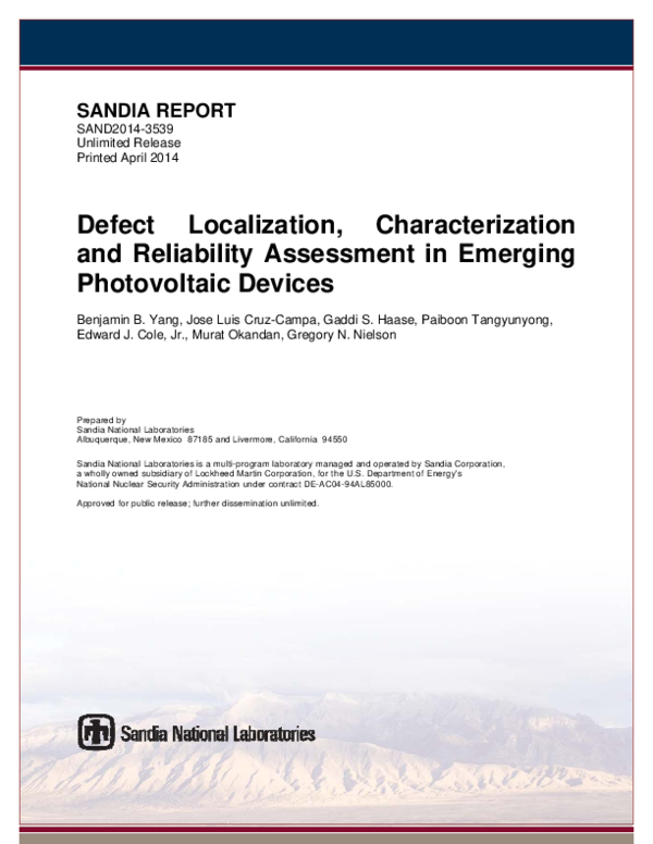 (PDF) Defect localization, characterization and reliability assessment in emerging photovoltaic ...