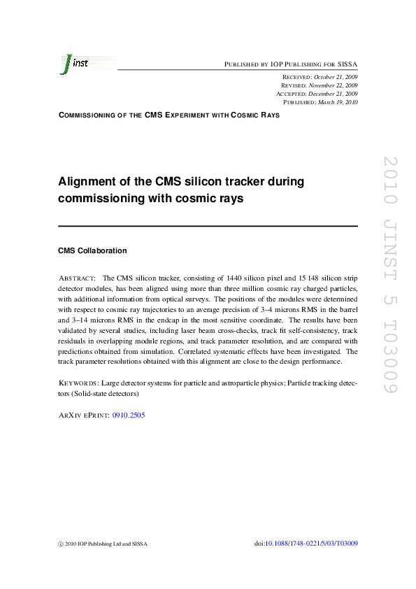 (PDF) Alignment of the CMS silicon tracker during commissioning with cosmic rays