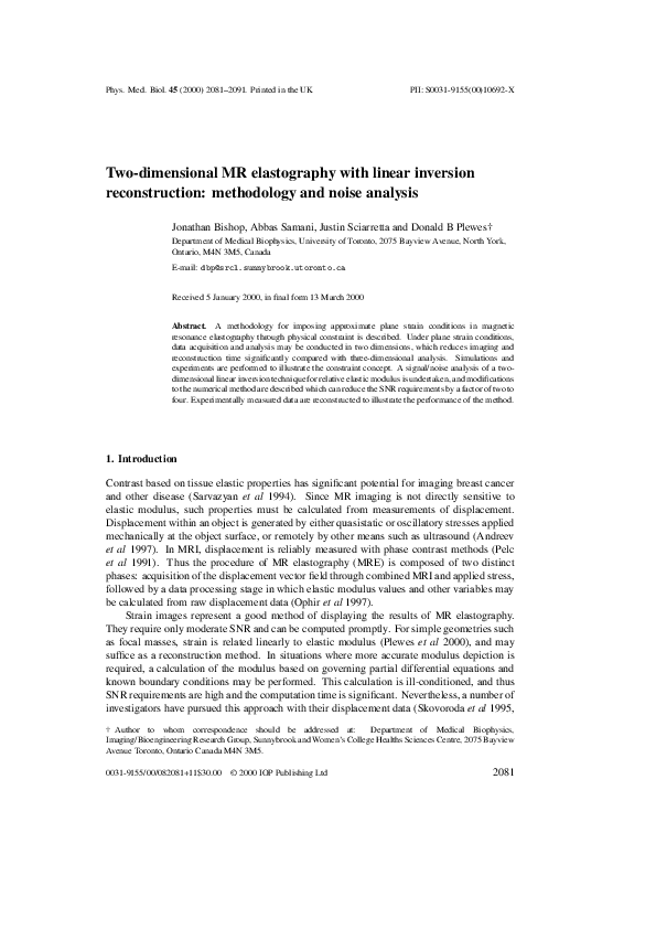 (PDF) Two-dimensional MR elastography with linear inversion reconstruction: methodology and ...