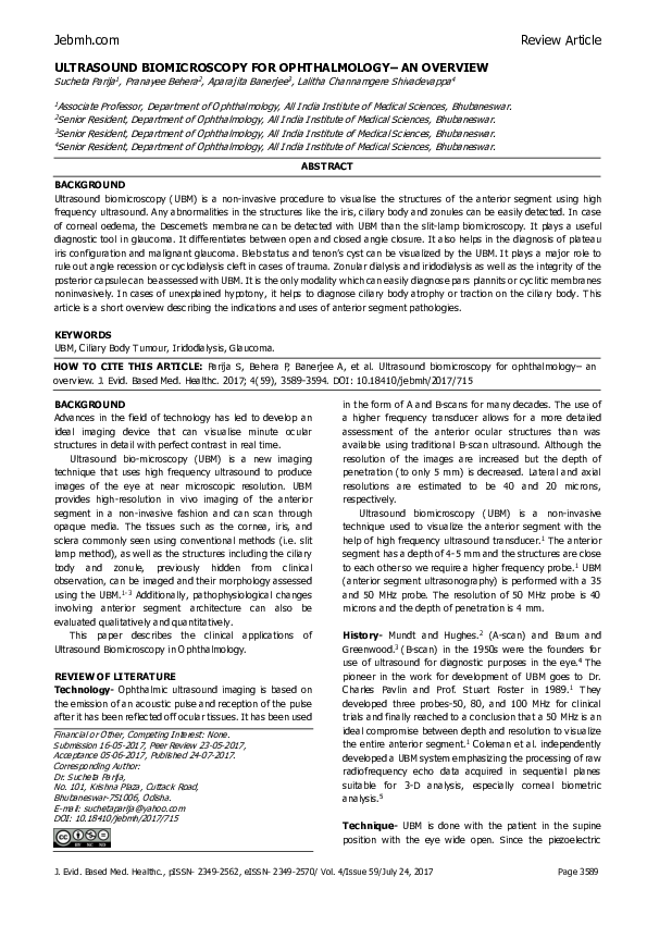 (PDF) Ultrasound Biomicroscopy for Ophthalmology– an Overview