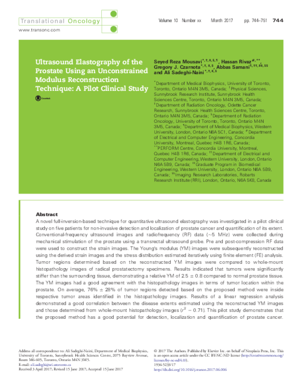 (PDF) Ultrasound Elastography of the Prostate Using an Unconstrained ...