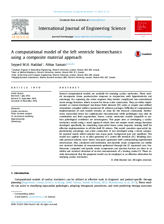 (PDF) A computational model of the left ventricle biomechanics using a composite material approach
