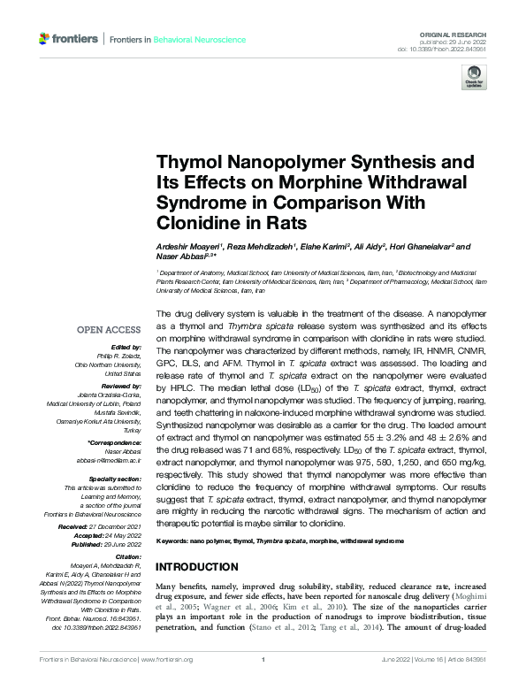 (PDF) Thymol Nanopolymer Synthesis and Its Effects on Morphine ...