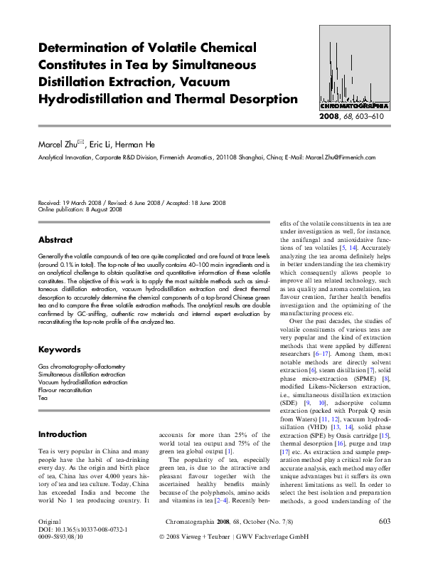 (PDF) Determination of Volatile Chemical Constitutes in Tea by ...