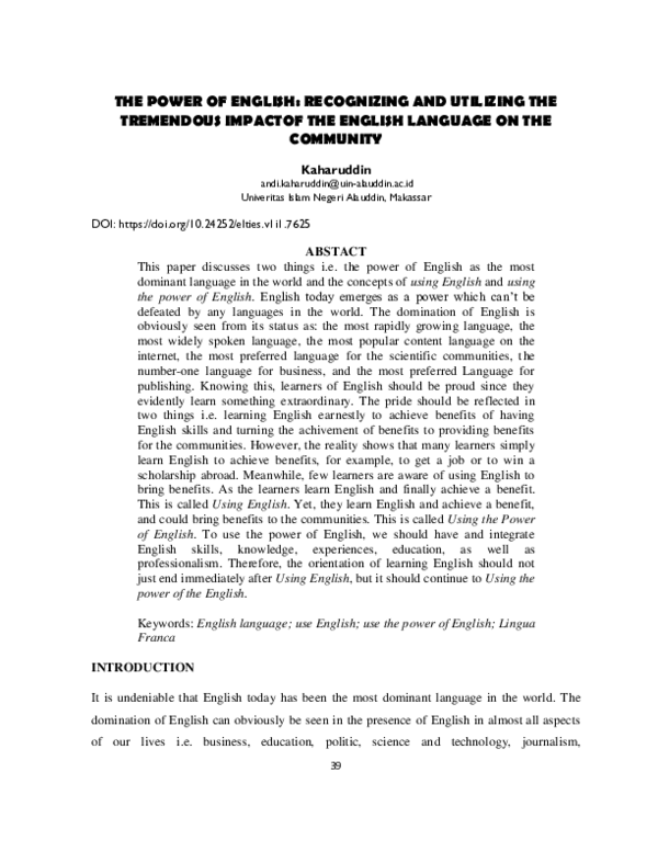 (PDF) The Power of English: Recognizing and Utilizing the Tremendous ...