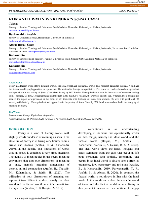 (PDF) Romanticism in WS Rendra’s Surat Cinta