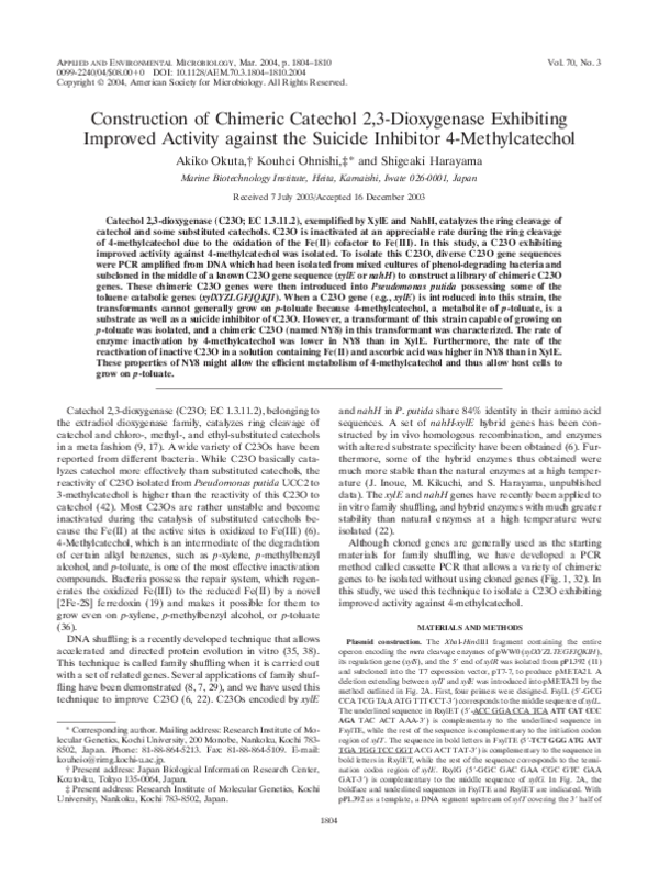 (PDF) Construction of Chimeric Catechol 2,3-Dioxygenase Exhibiting ...
