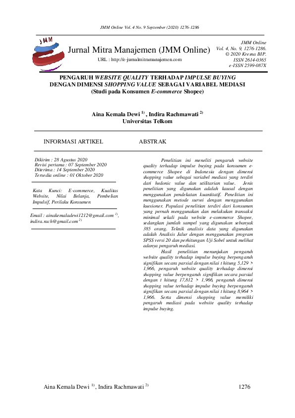 (PDF) PENGARUH WEBSITE QUALITY TERHADAP IMPULSE BUYING DENGAN DIMENSI ...