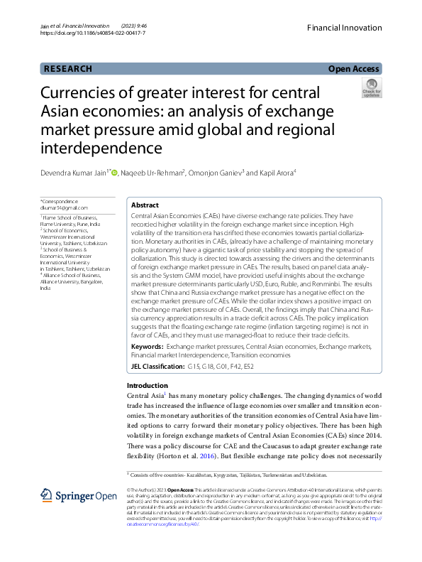 (PDF) Currencies of greater interest for central Asian economies: an ...