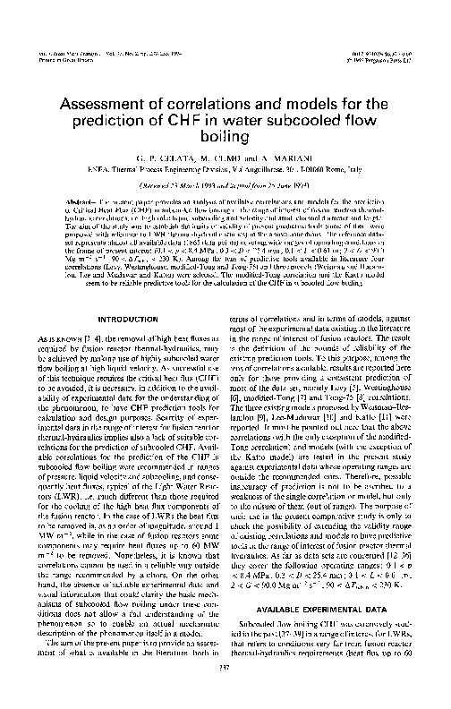 (PDF) Assessment of correlations and models for the prediction of CHF in water subcooled flow ...