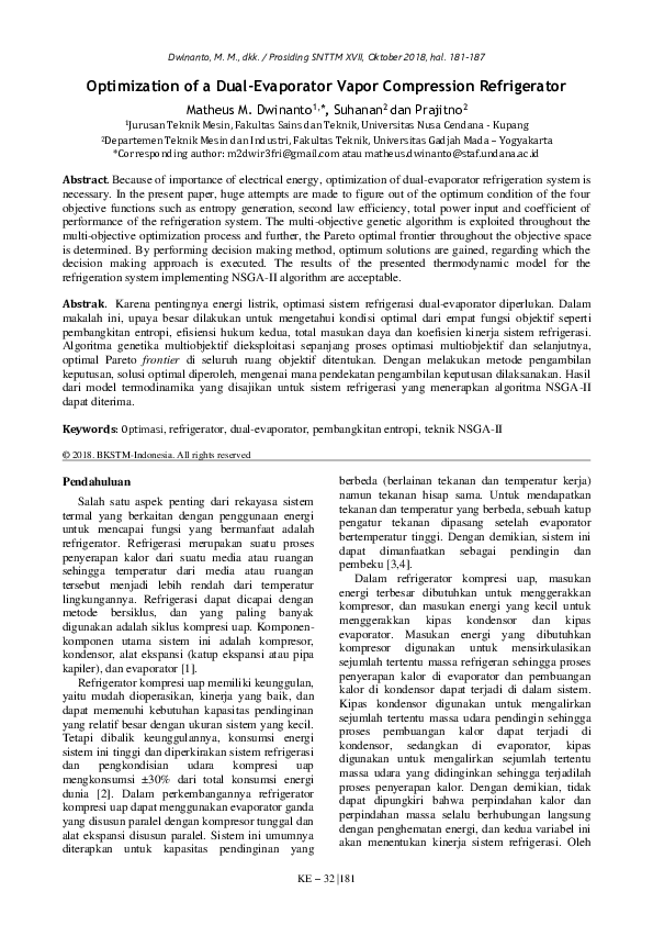 (PDF) Optimization of a Dual-Evaporator Vapor Compression Refrigerator