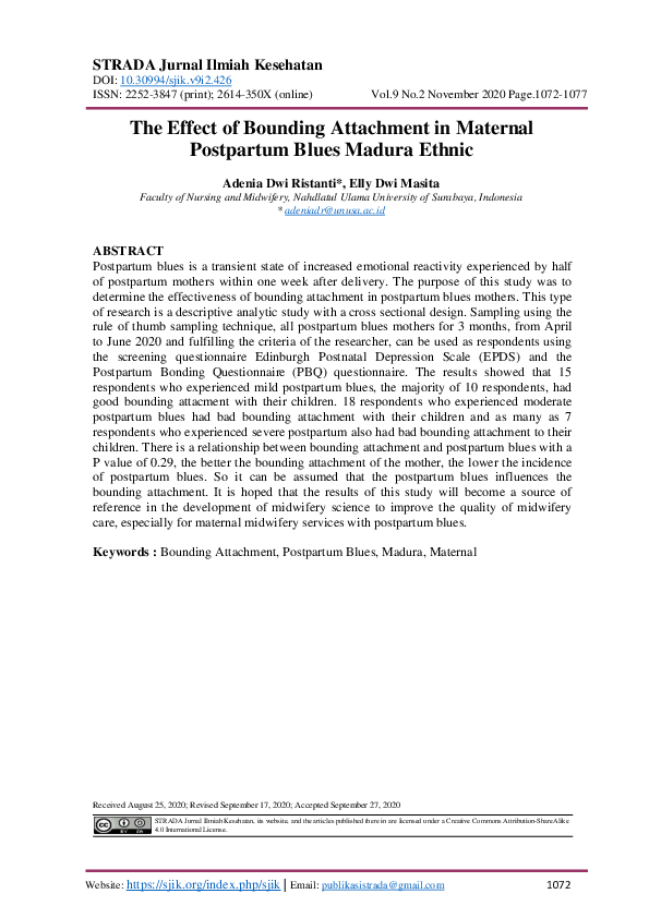 (PDF) The Effect of Bounding Attachment in Maternal Postpartum Blues ...