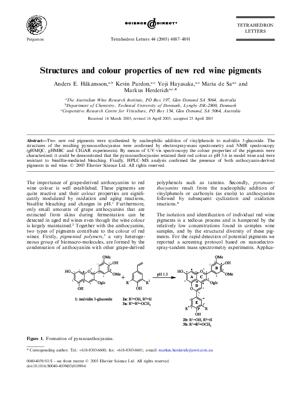 (PDF) Structures and colour properties of new red wine pigments