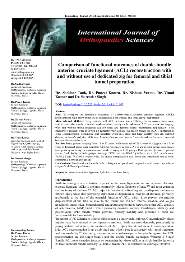 (PDF) Comparison of functional outcomes of double-bundle anterior ...