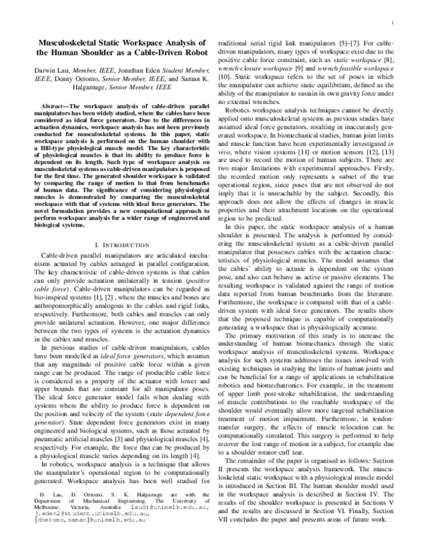 Musculoskeletal Static Workspace Analysis Of The Human Shoulder As A Cable Driven Robot