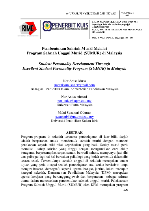 (PDF) Pembentukan Sahsiah Murid Melalui Program Sahsiah Unggul Murid ...