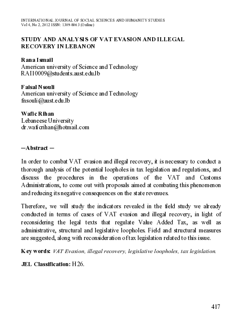 (PDF) Study and Analysis of Vat Evasion and Illegal Recovery in Lebanon ...