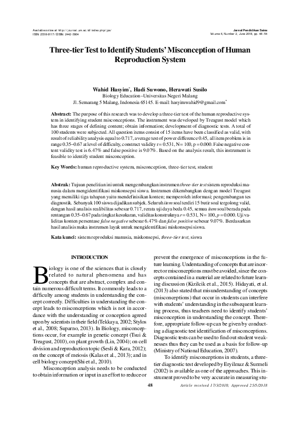 (PDF) Three-tier Test to Identify Students’ Misconception of Human ...